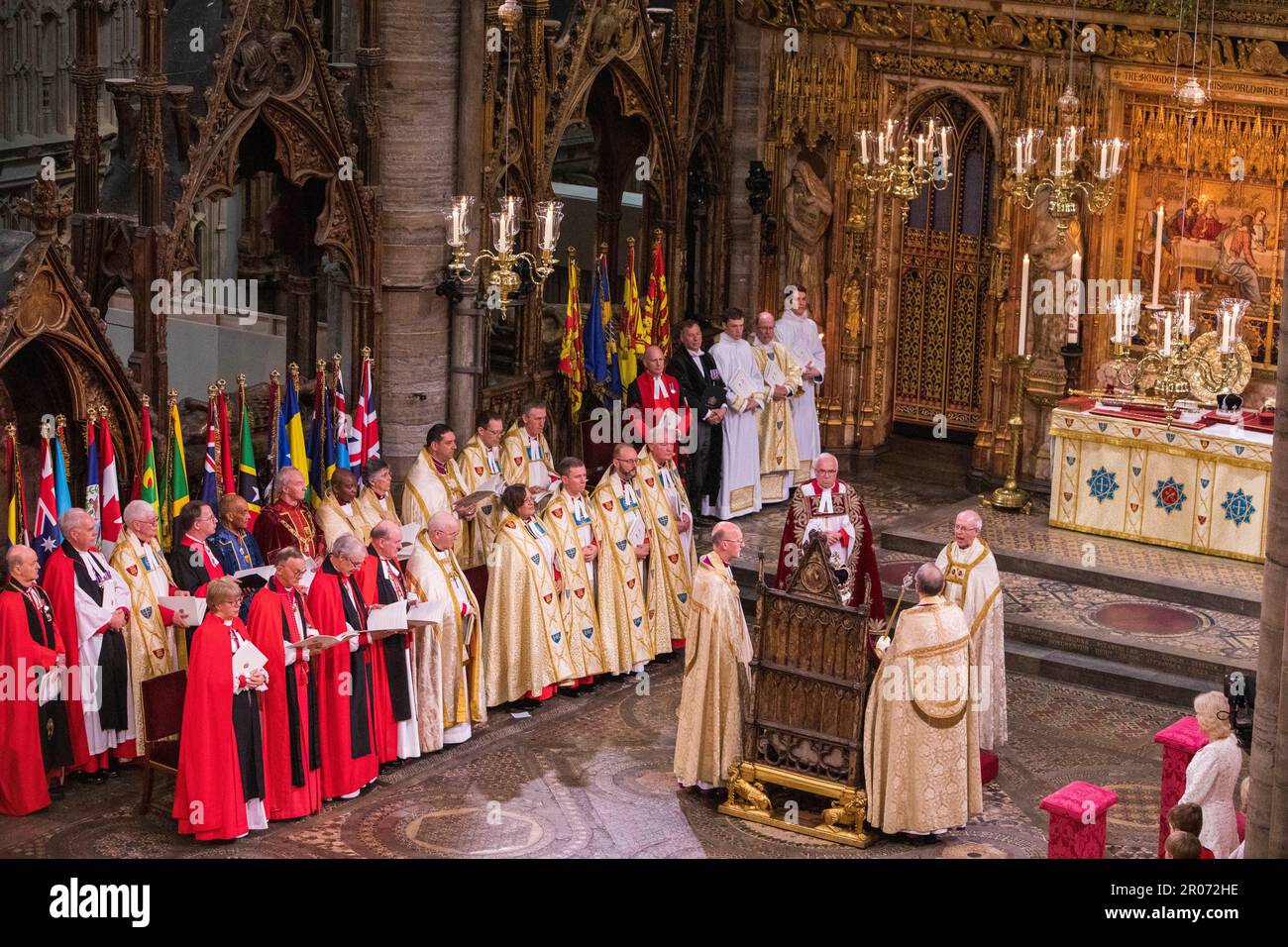 King Charles III is crowned with St Edward's Crown, during his ...