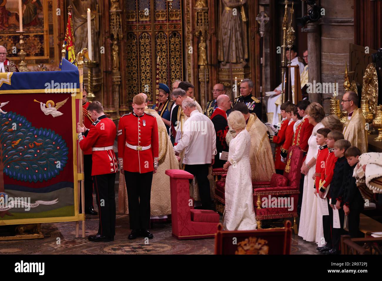 King Charles III and Queen Camilla during their coronation at ...