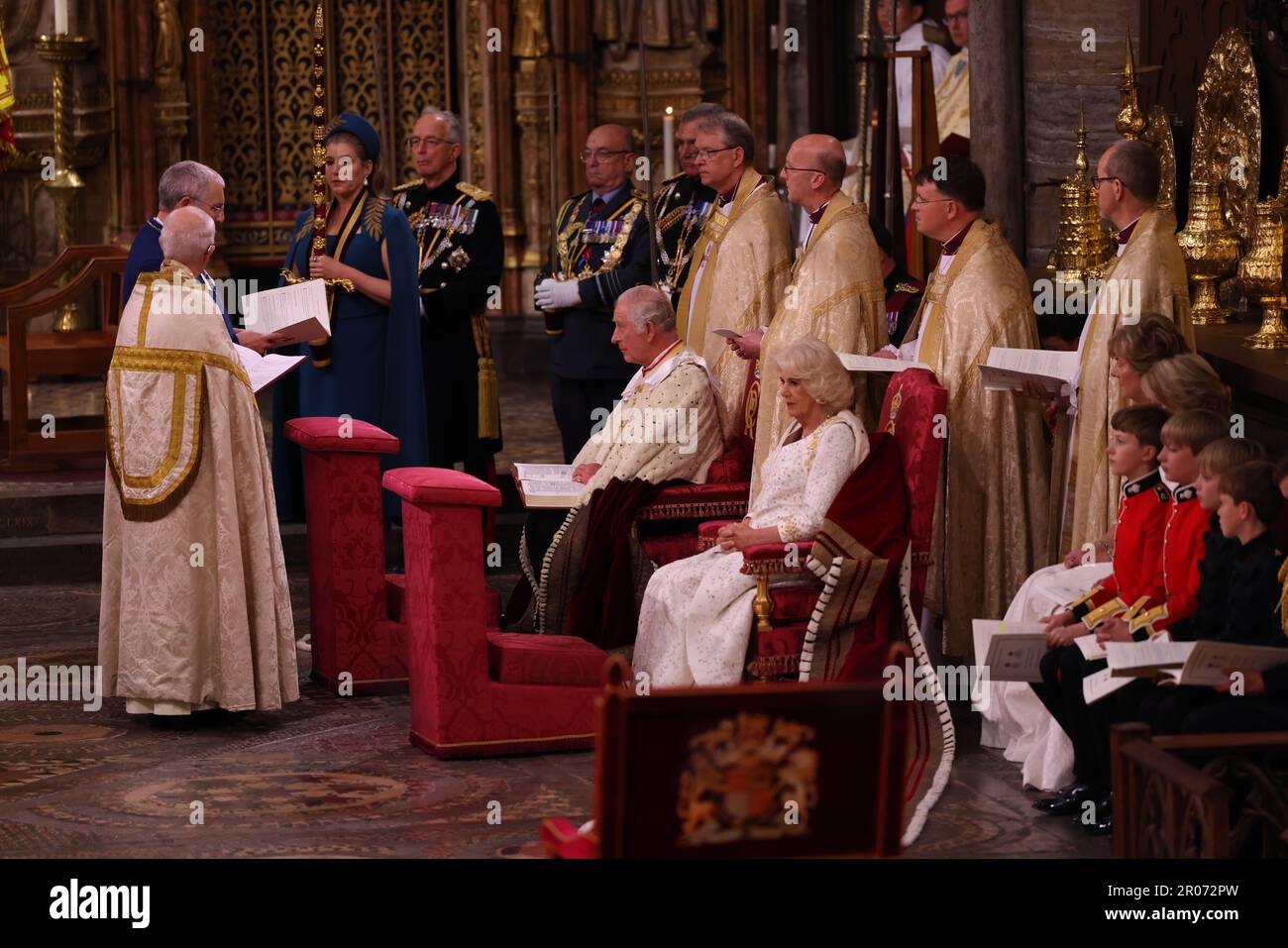 King Charles III and Queen Camilla during their coronation at ...