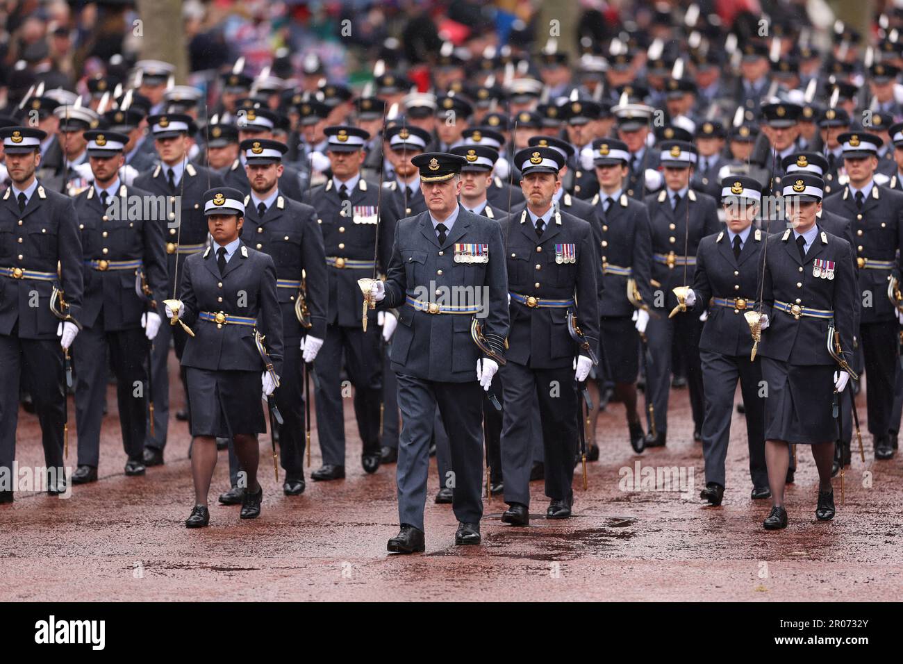 Members of the Royal Air Force marching during the Coronation of King ...