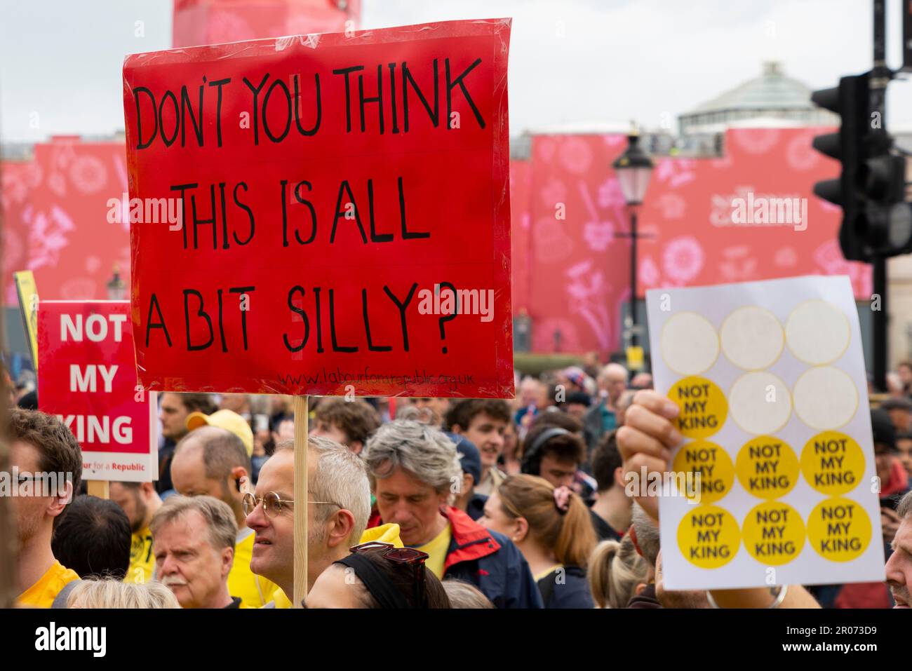 Humorous placard at 'Not my King' protest during the coronation of King ...