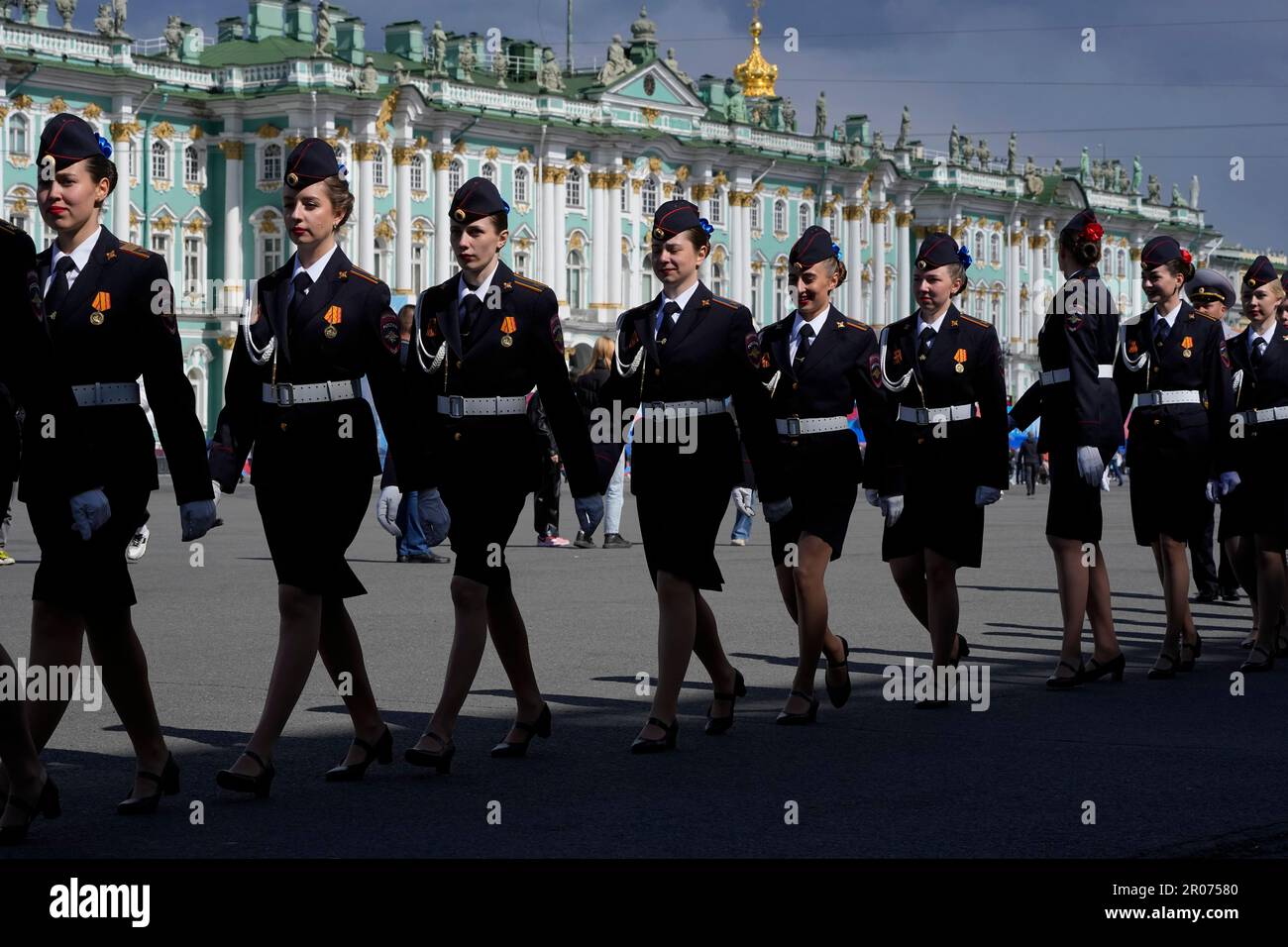 Police academy female cadets leave the square after a rehearsal for the ...