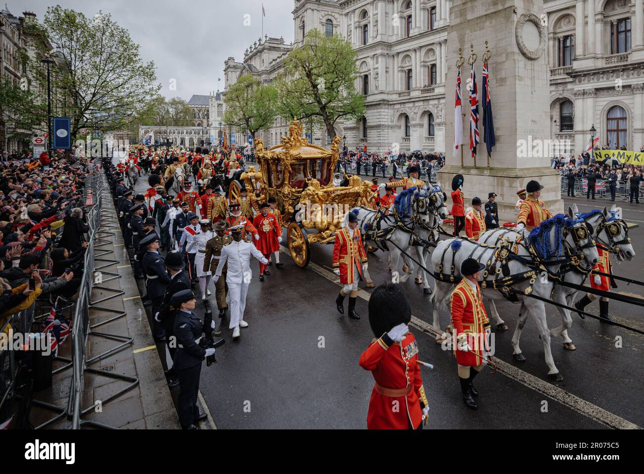 King Charles III and Queen Camilla are carried in the Gold State Coach ...