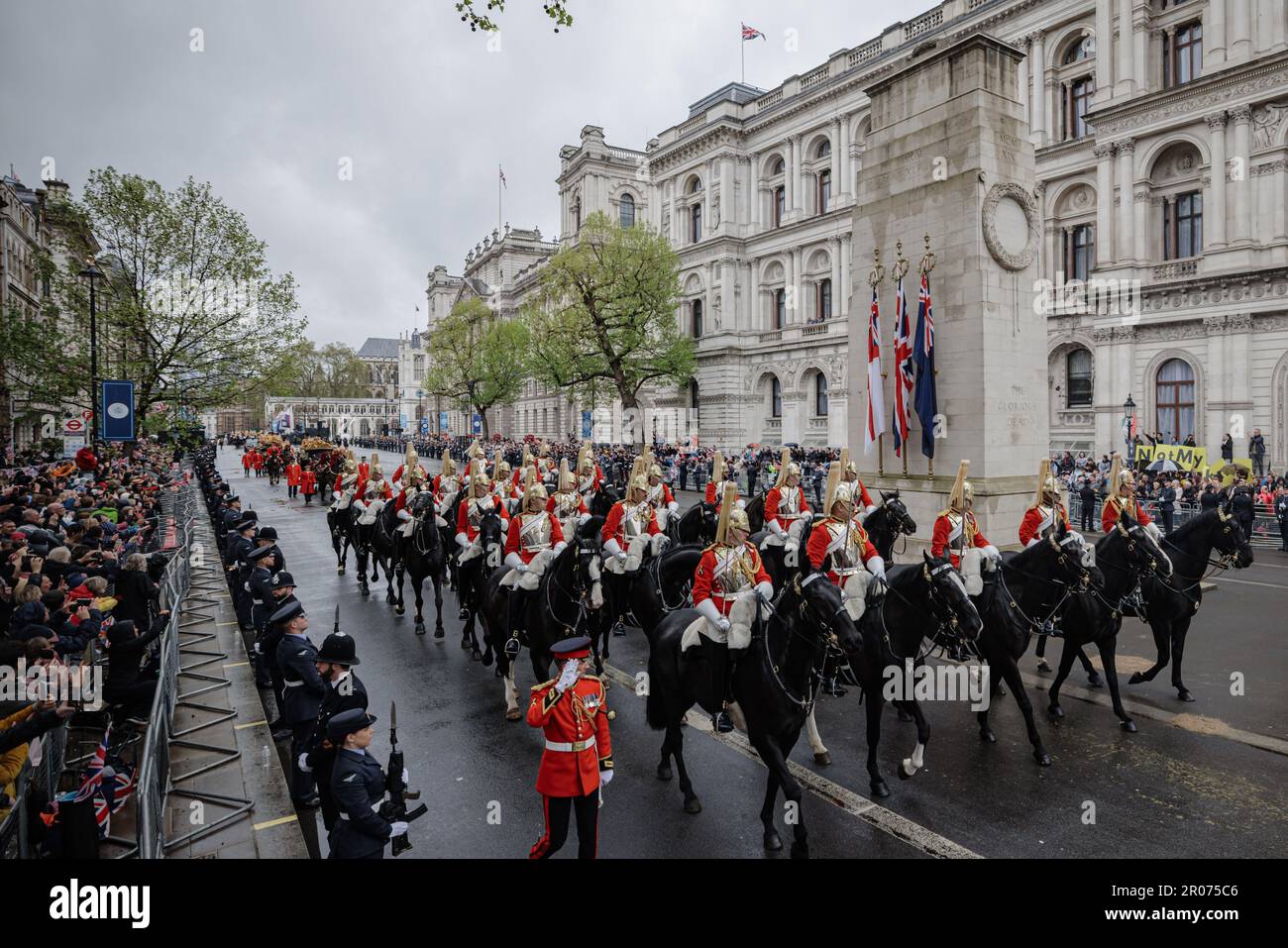 King Charles III and Queen Camilla are carried in the Gold State Coach ...