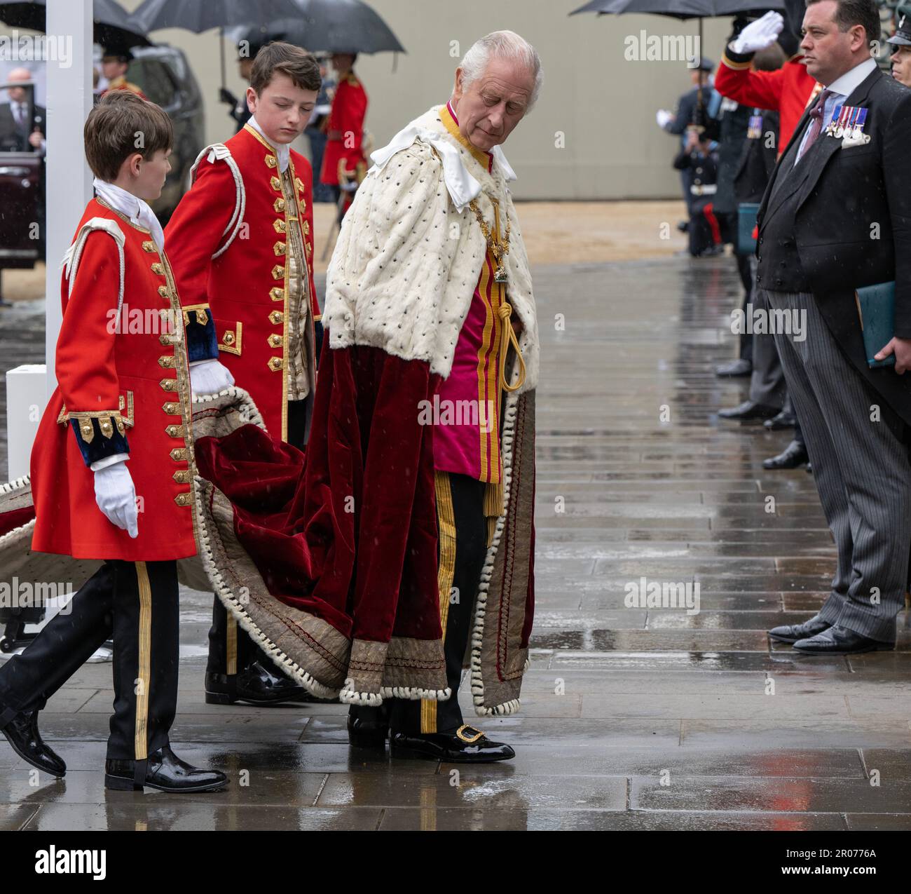 King Charles III arriving at Westminster Abbey, London, for their ...