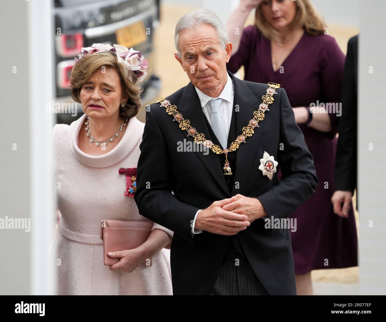 Former prime minister Tony Blair with his wife Cherie arriving ahead of ...