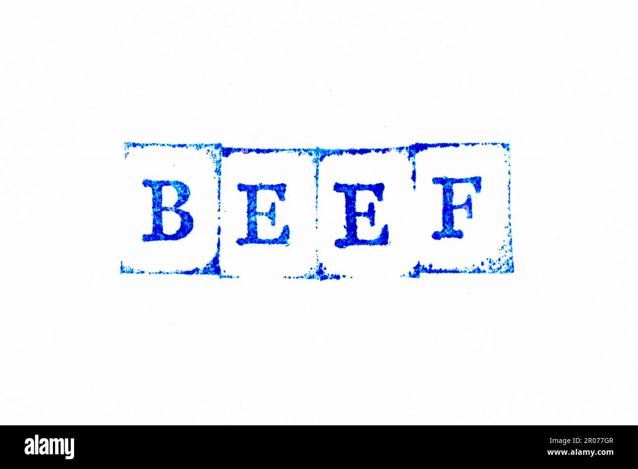 Blue color ink rubber stamp in word beef on white paper background ...