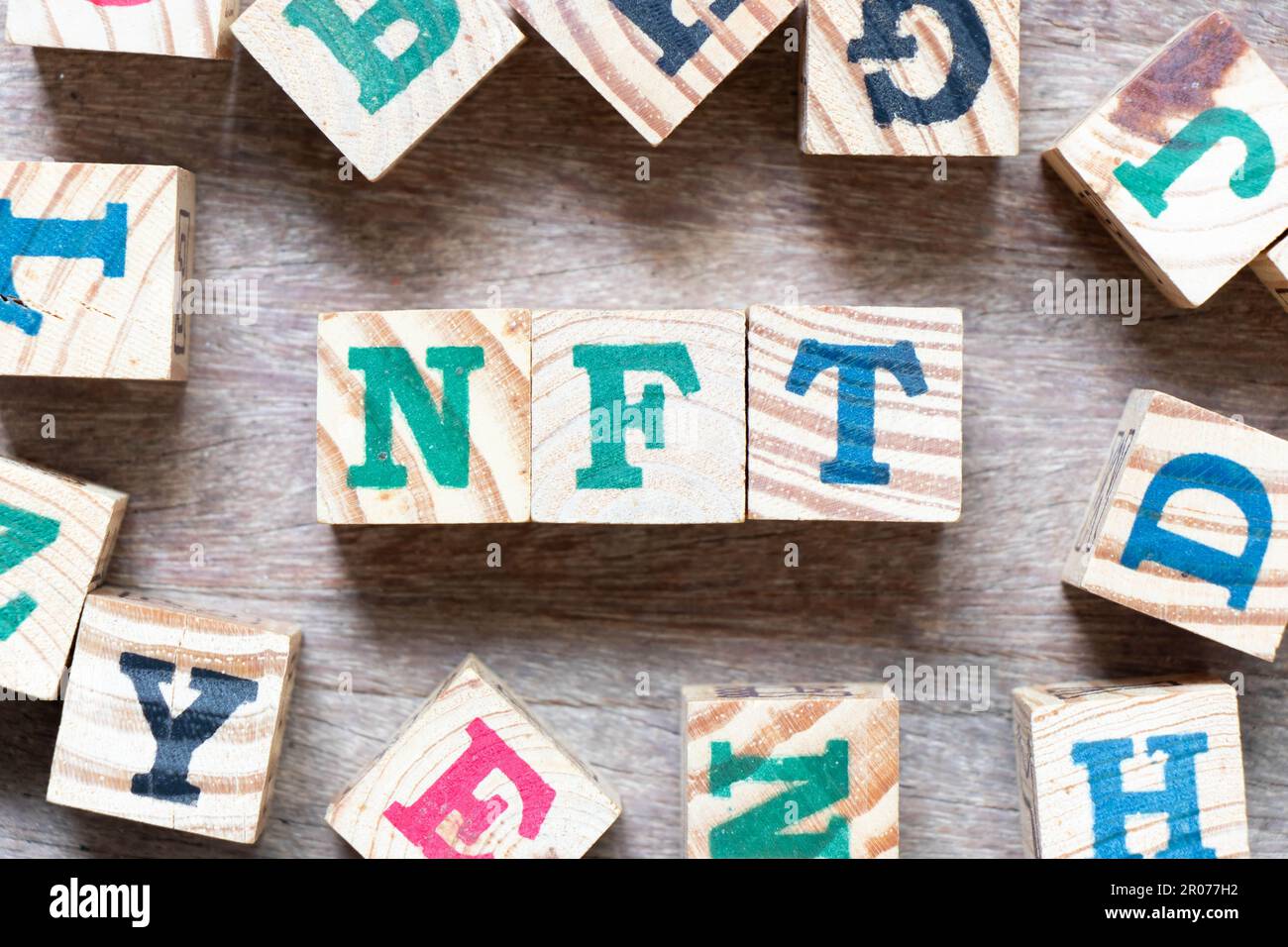 Alphabet letter block in word NFT (Abbreviation of Non-fungible token ...