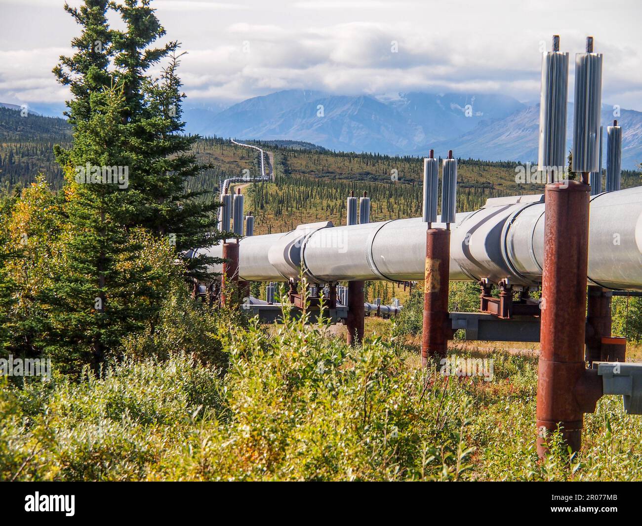 Alaska pipeline sitting on its above ground structures and shows the ...