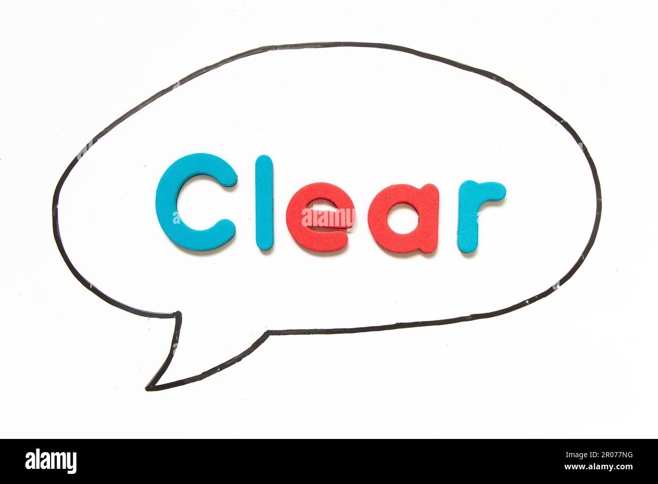 Alphabet letter with word clear in black line hand drawing as bubble ...