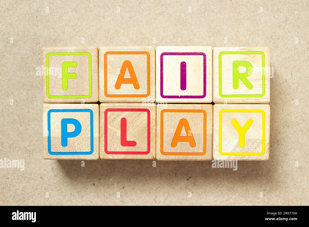 Wooden alphabet letter block in word fair play on wood background Stock ...