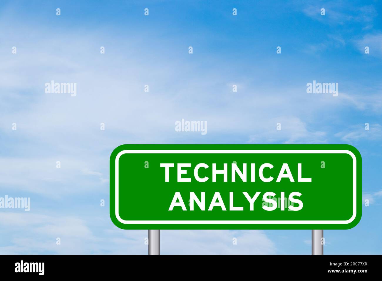 Green color transportation sign with word technical analysis on blue ...