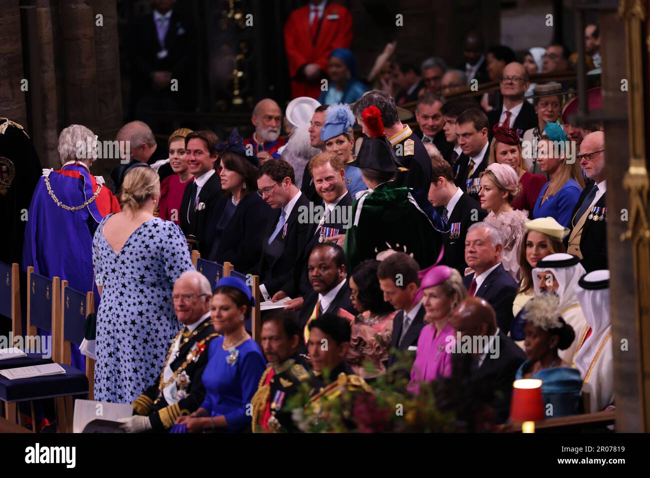 The Duke of Sussex speaks with the Princess Royal before the coronation ...