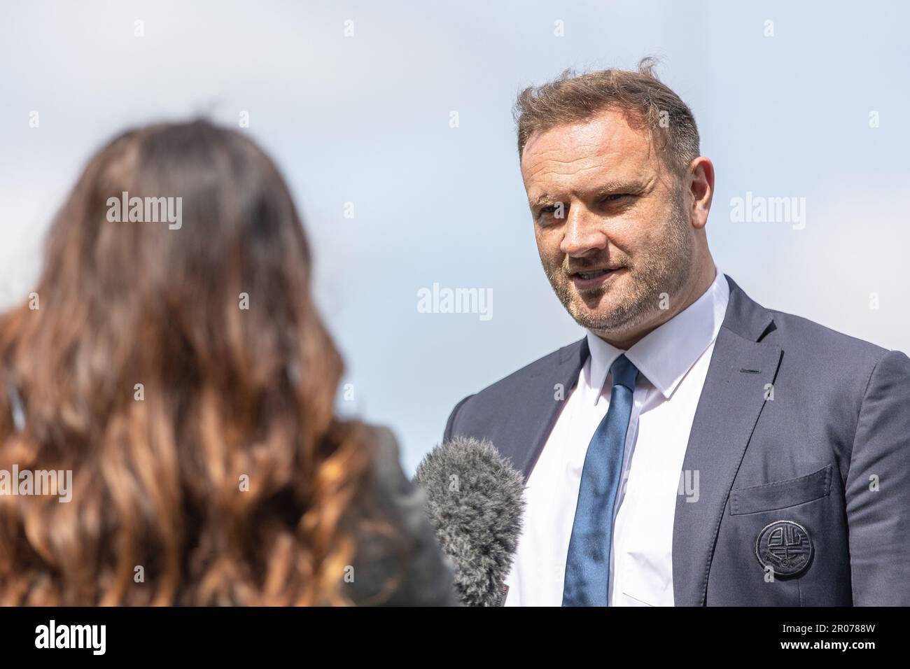 Bolton Wanderers Manager Ian Evatt speaks with the media at full time ...