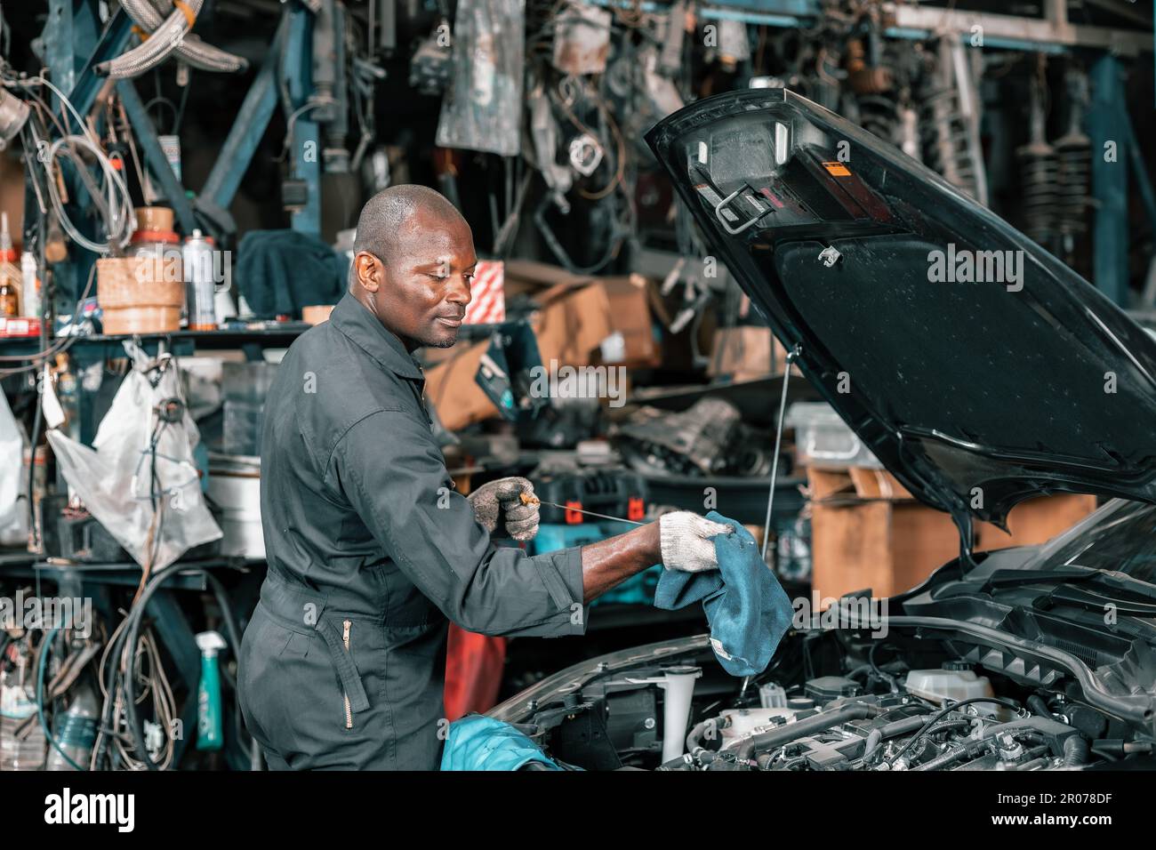 Auto mechanic diagnose and troubleshoots with tools and equipment ...