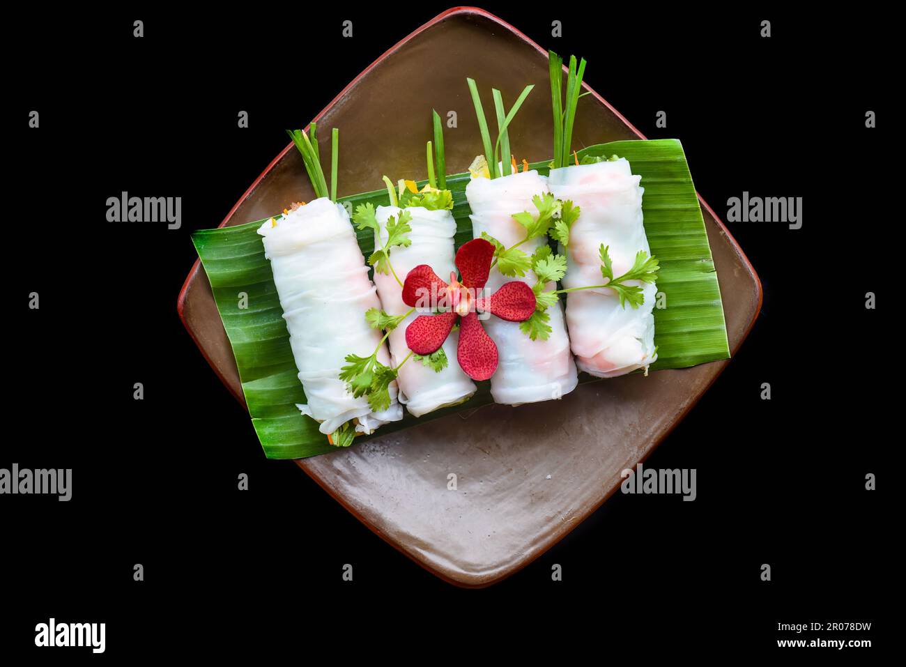 Vietnamese Pho spring roll with seafood, tofu, vegetables isolated on ...