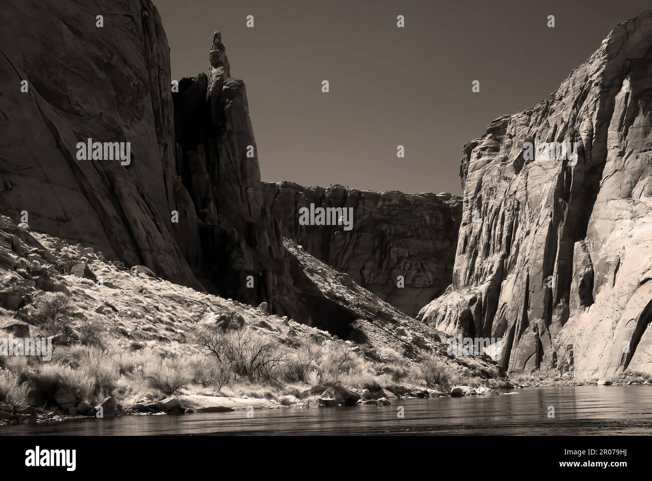 Colorado river and cliffs near Lee's Ferry Arizona in Infrared Sepia ...