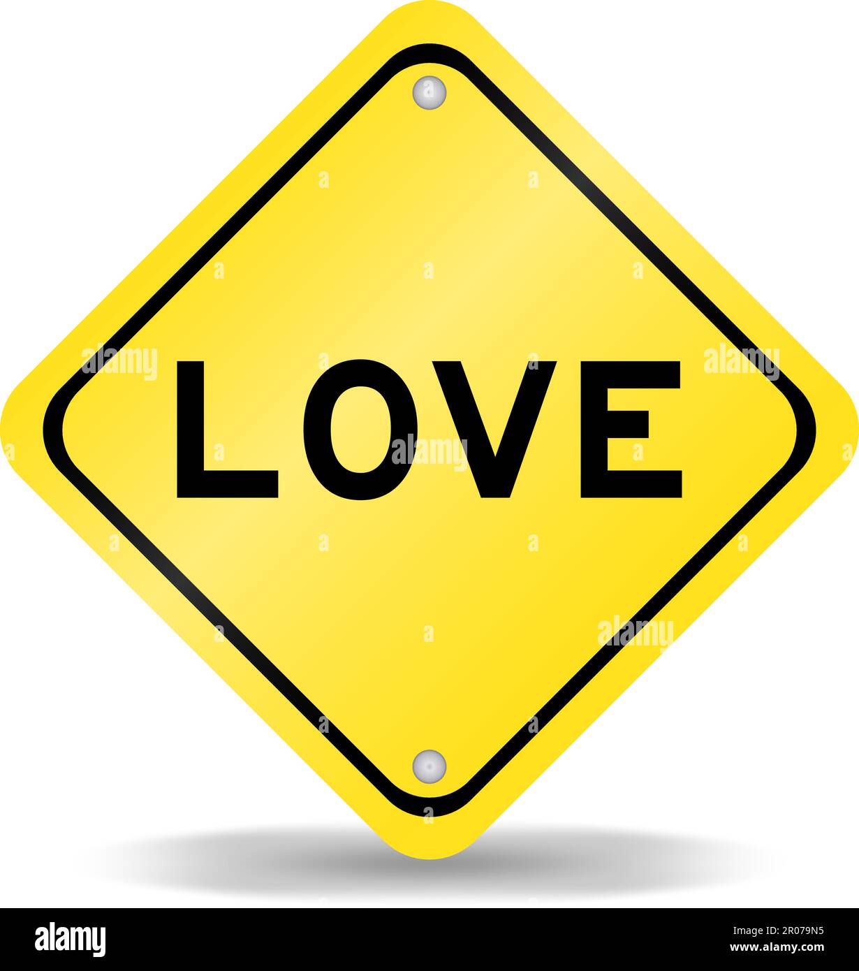Yellow color transportation sign with word love on white background ...