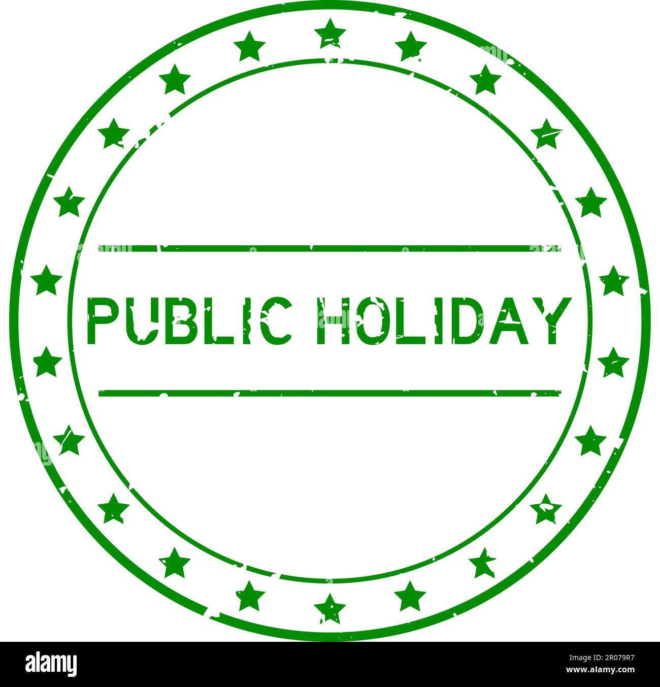Grunge green public holiday word round rubber seal stamp on white ...