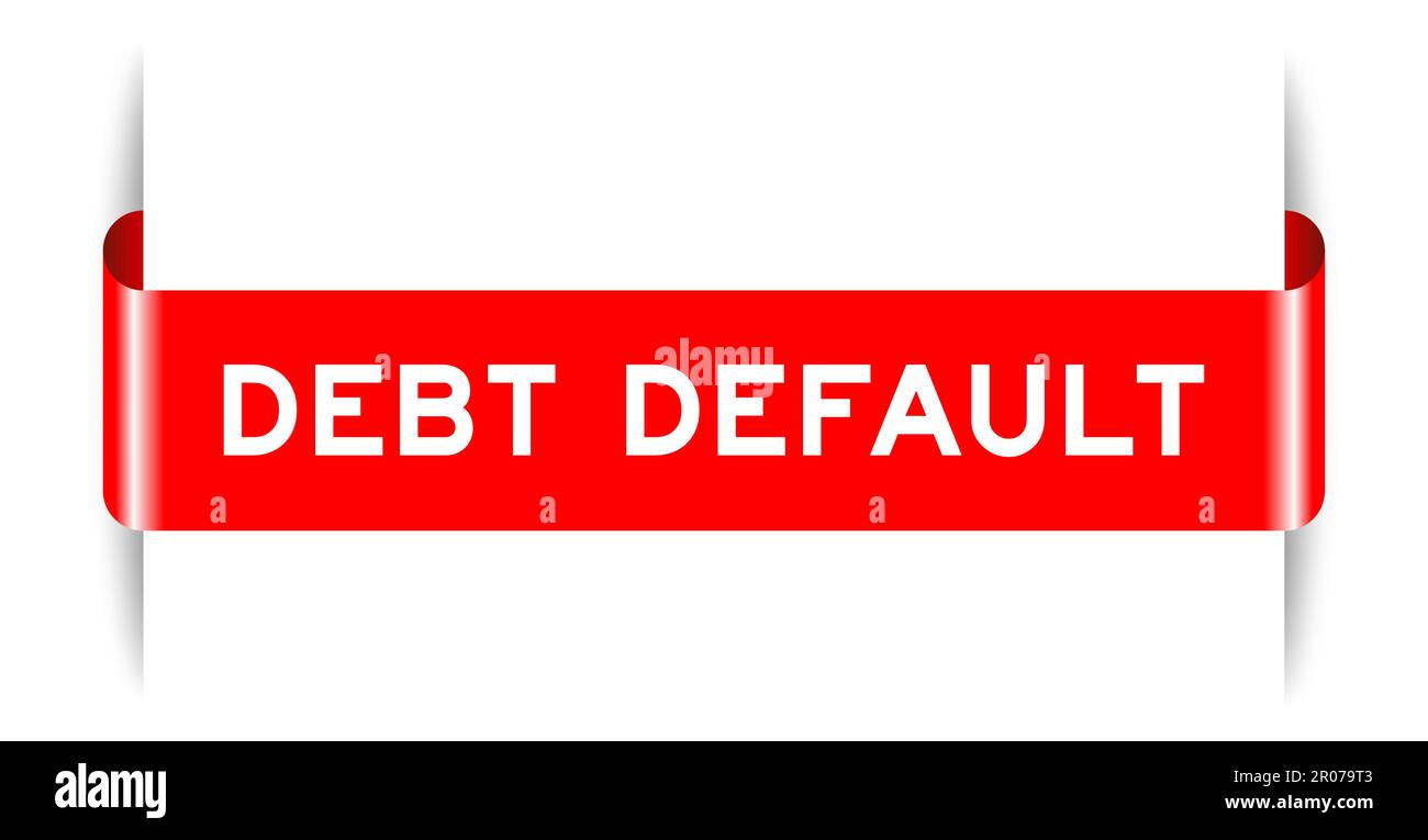 Red color inserted label banner with word debt default on white ...