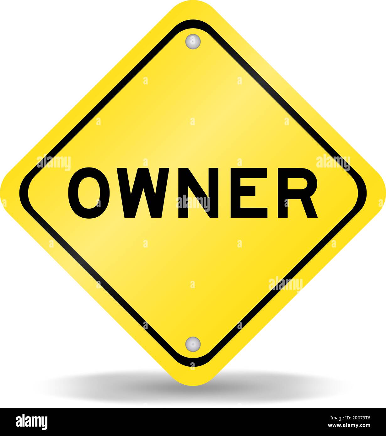 Yellow color transportation sign with word owner on white background ...