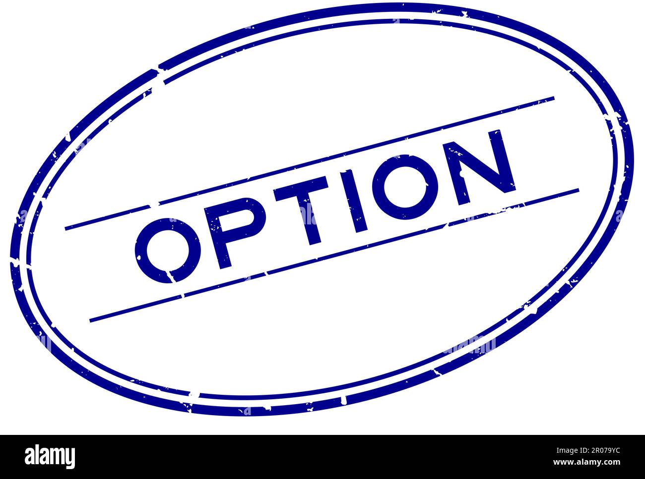 Grunge blue option word oval rubber seal stamp on white background ...
