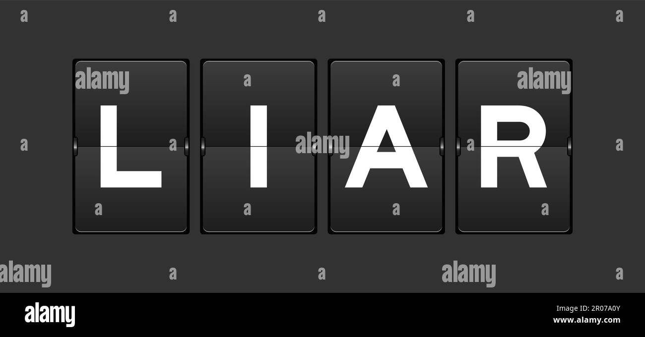 Black color analog flip board with word liar on gray background Stock ...