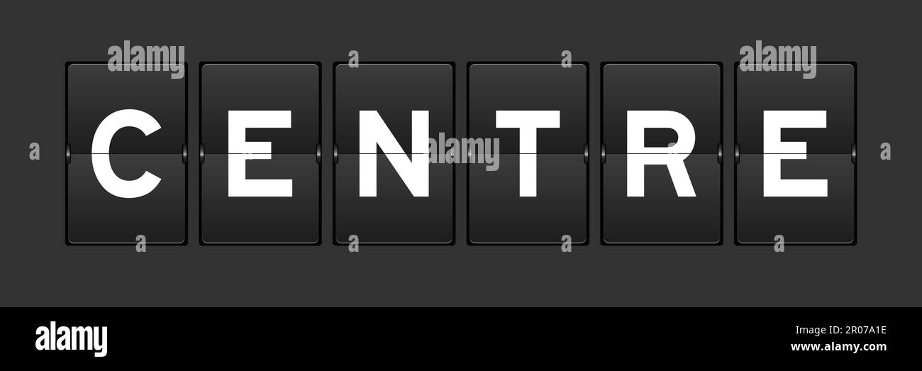 Black color analog flip board with word centre on gray background Stock ...