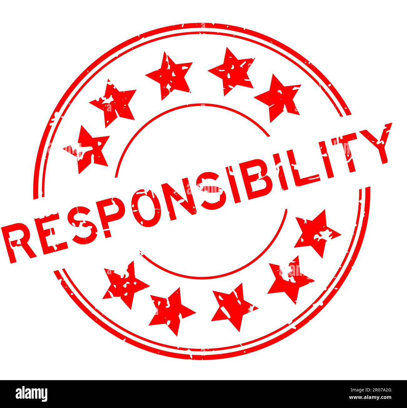 Grunge red responsibility word with star icon round rubber seal stamp on white background Stock ...
