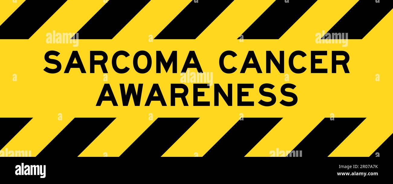 Yellow and black color with line striped label banner with word sarcoma ...