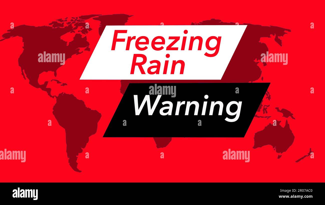 Freezing rain warning. A television weather banner or icon is seen with ...