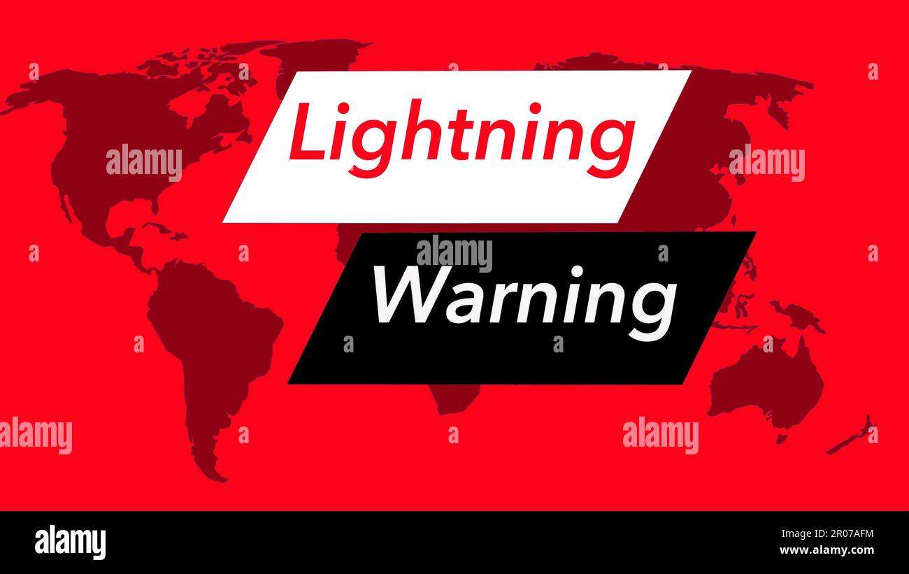 Lightning warning. A television weather banner or icon is seen with a ...