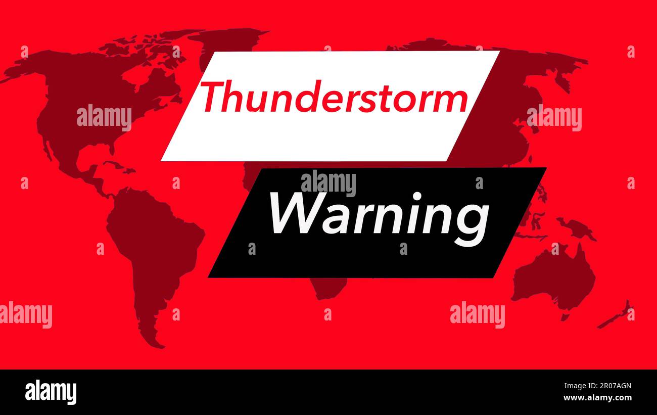 Thunderstorm warning. A television weather banner or icon is seen with ...