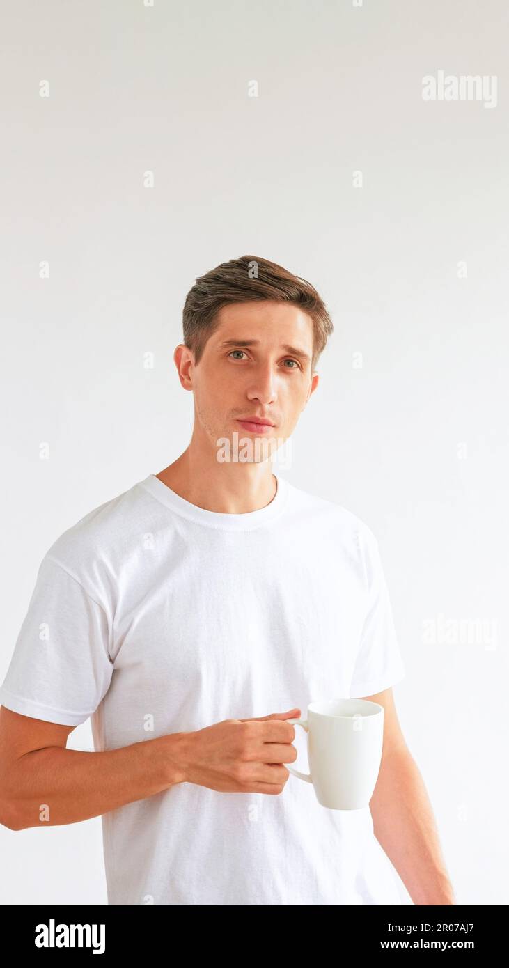 Morning coffee breakfast drink handsome calm man Stock Photo - Alamy