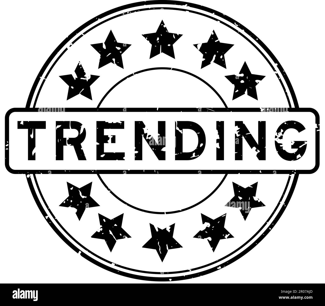 Grunge black trending word with star icon round rubber seal stamp on ...