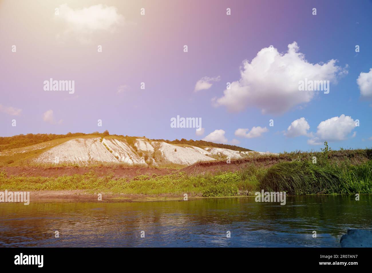 Ancient multimillion chalk mountains on the steppe surface of earth ...
