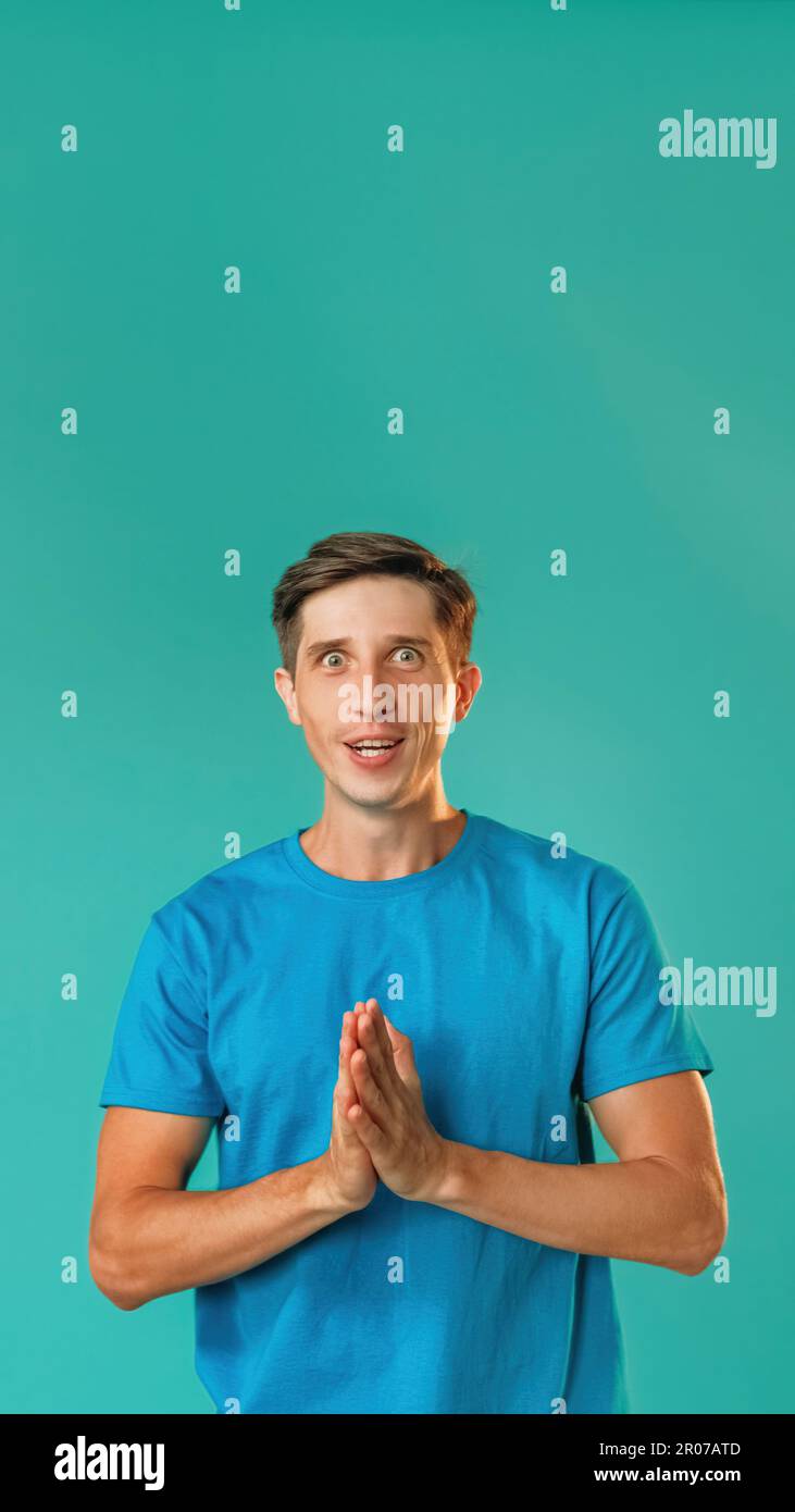 Surprised male portrait great achievement man Stock Photo - Alamy