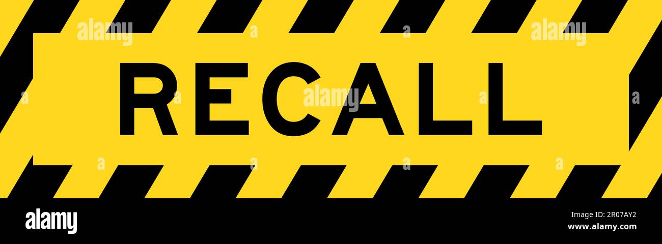 Yellow and black color with line striped label banner with word recall ...