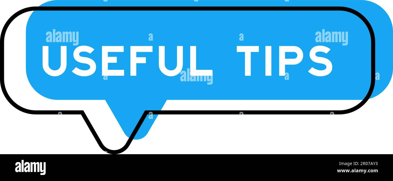 Speech banner and blue shade with word useful tips on white background ...