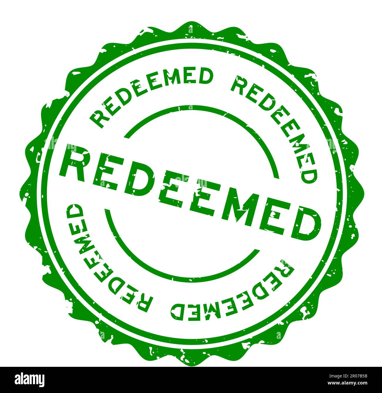 Grunge green redeemed word round rubber seal stamp on white background ...