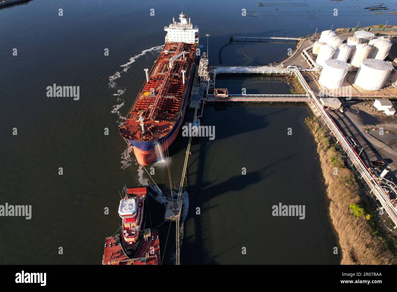 Aerial view of chemical tankers loading at the Perth Amboy, New Jersey ...