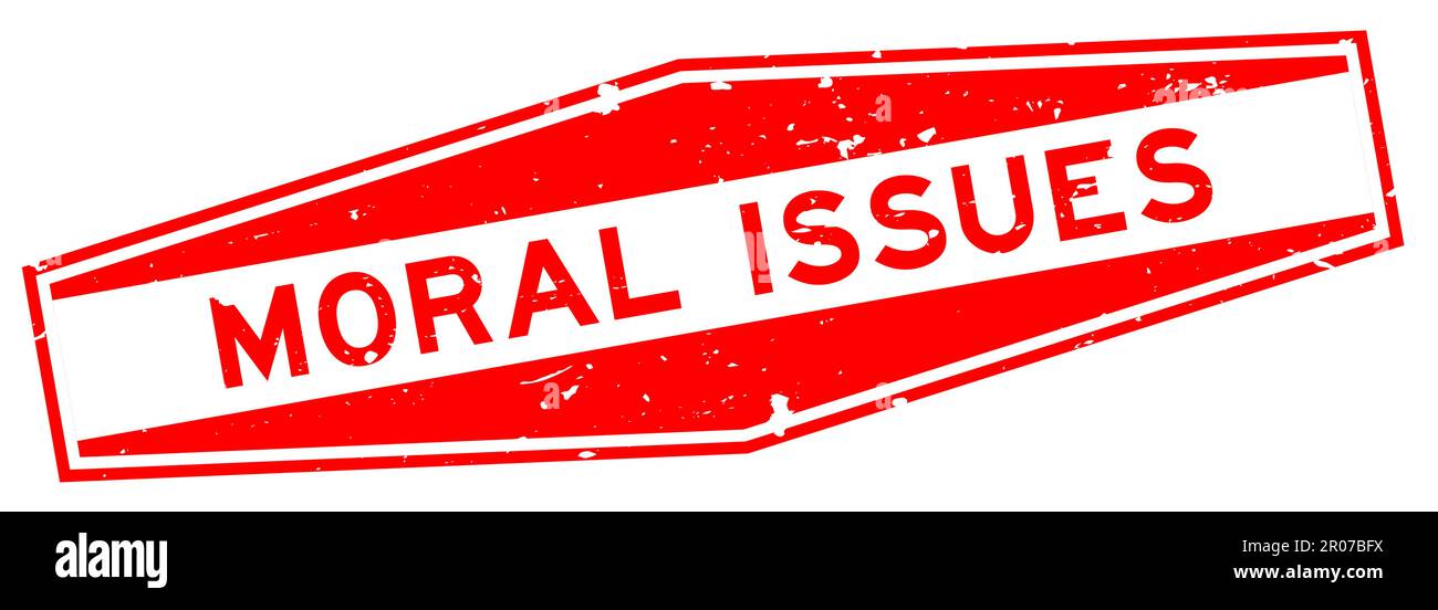Grunge red moral issues word hexagon rubber seal stamp on white ...