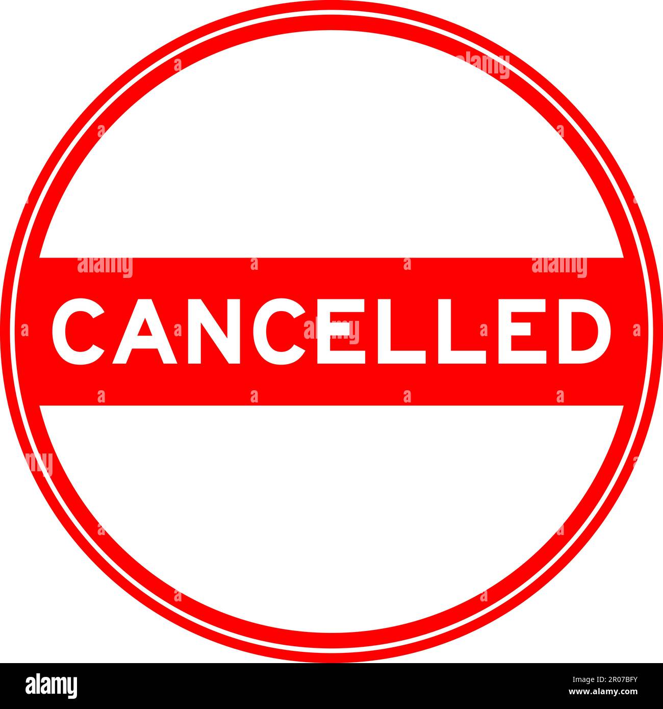 Red color round seal sticker in word cancelled on white background ...