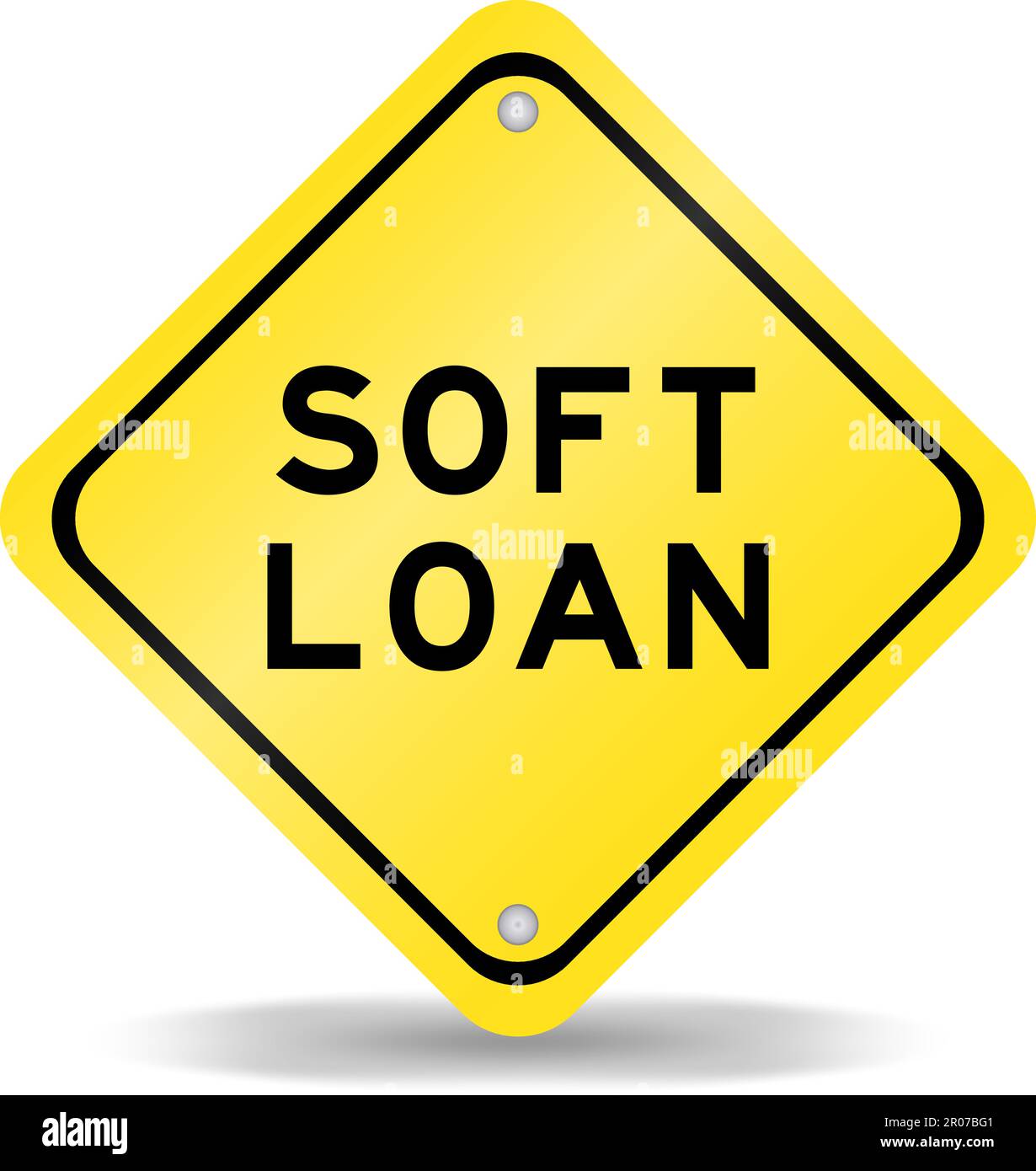Yellow color transportation sign with word soft loan on white ...