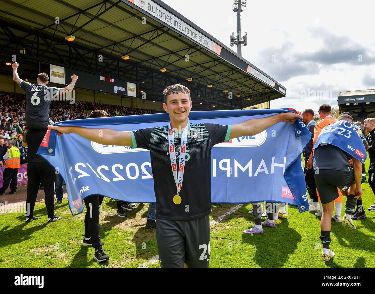 Adam Randell #20 of Plymouth Argyle celebrates winning Sky bet League ...