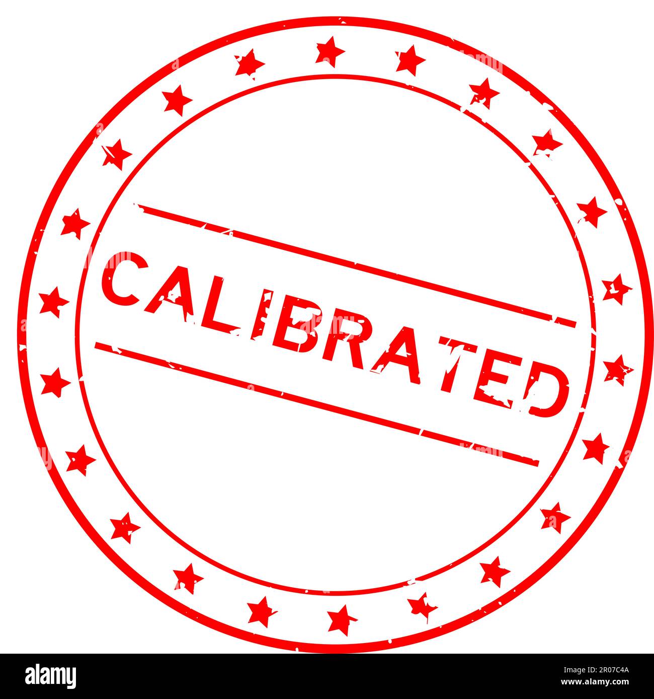 Grunge red calibrated word round rubber seal stamp on white background ...