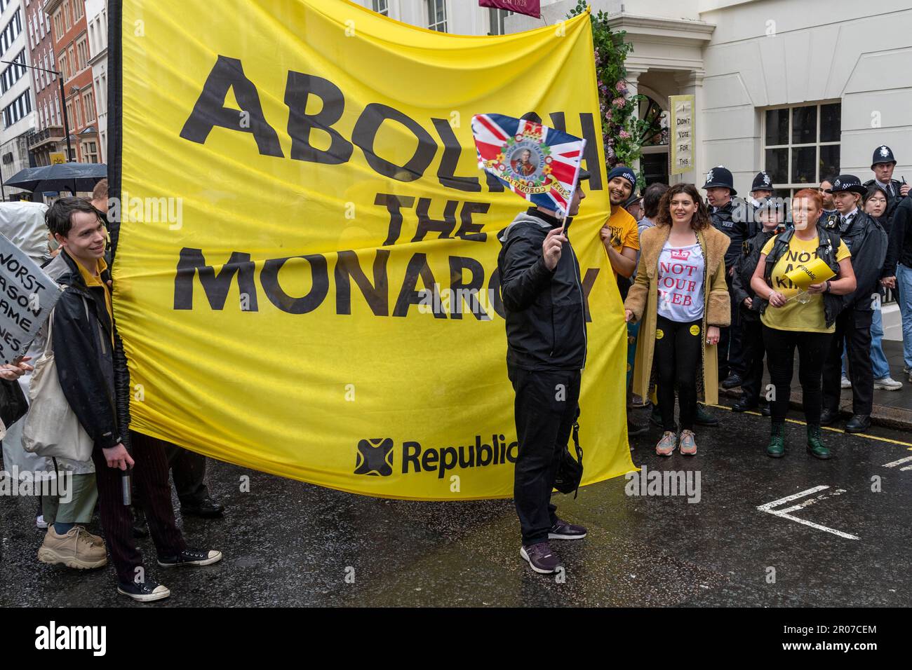 Anti monarchy protesters hold a demonstration during the coronation of ...