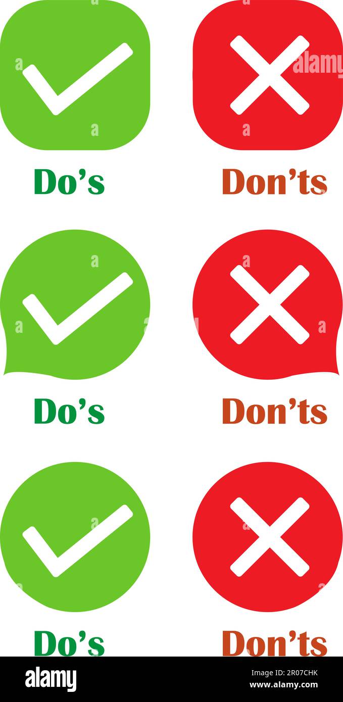 Tick and cross signs. Green checkmark OK and red X icons, isolated on ...