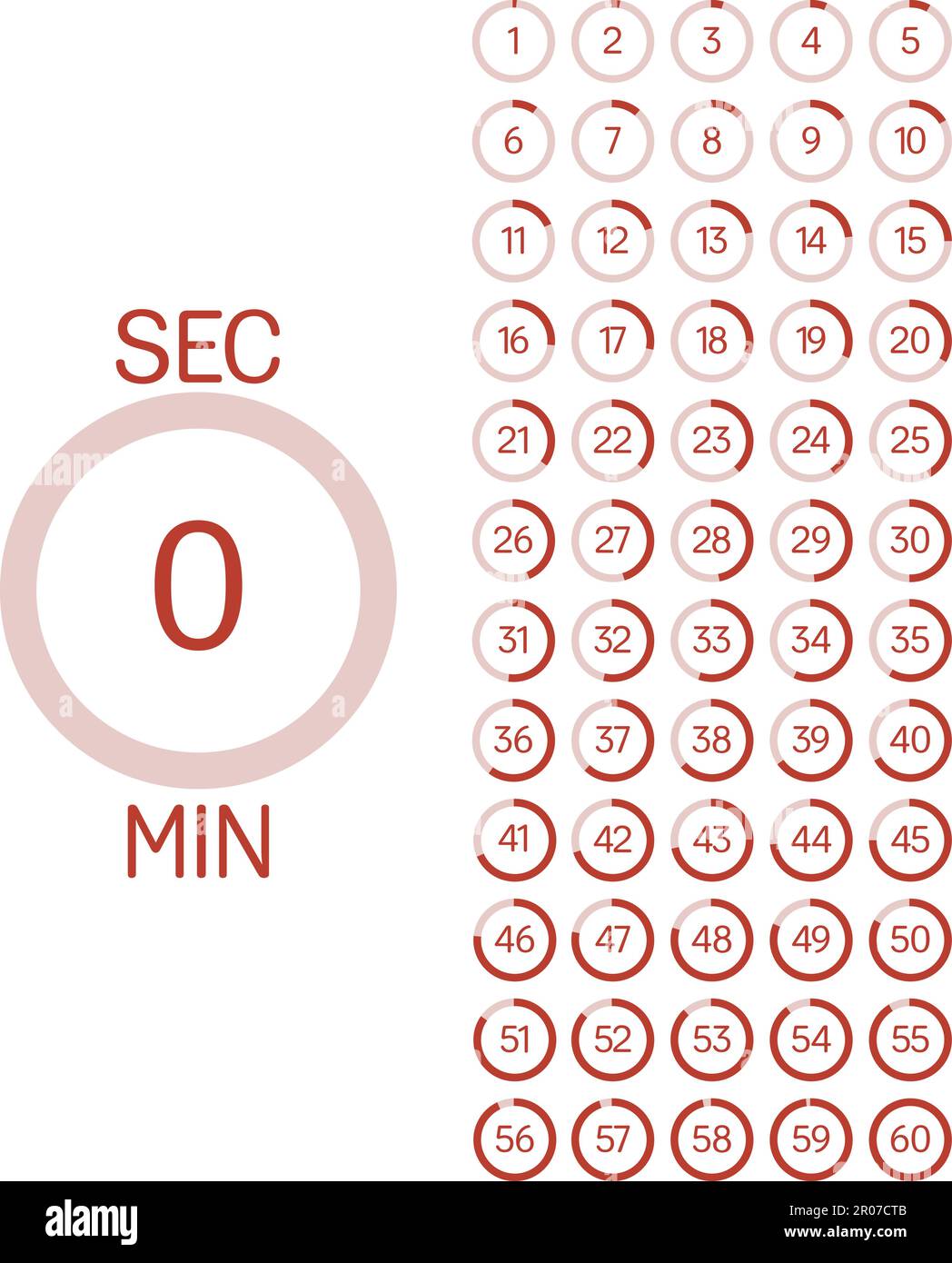 Clock time circle from 1 minutes to 5 minutes icon set. Countdown ...