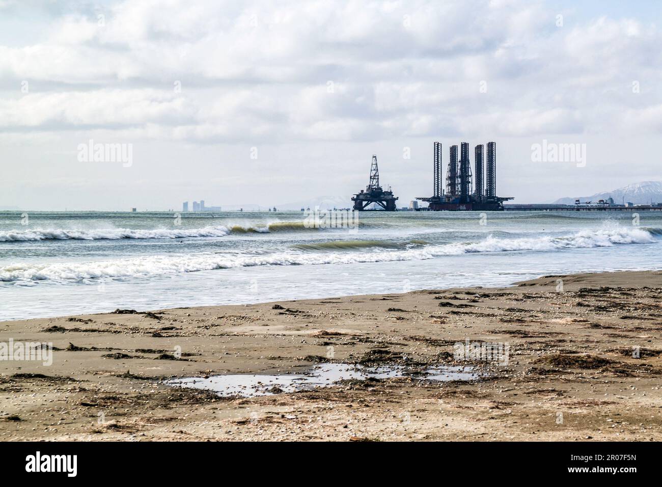 Offshore oil platforms in the Caspian Sea near Baku, the capital of ...